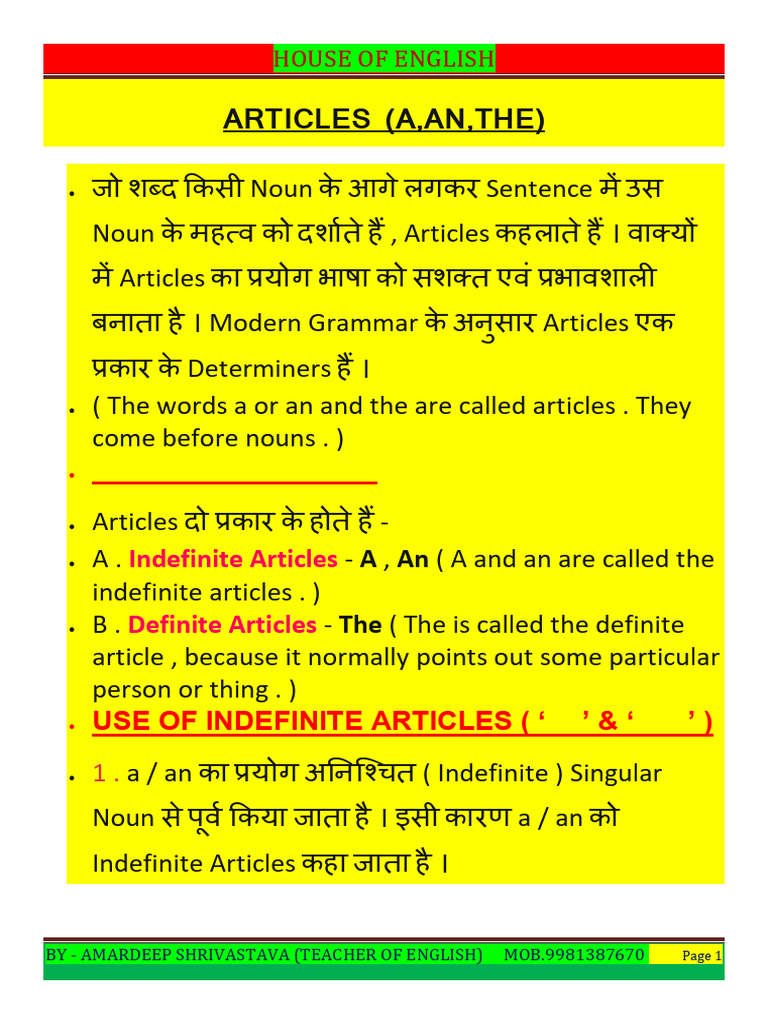 Articles (A, An, The) | PDF