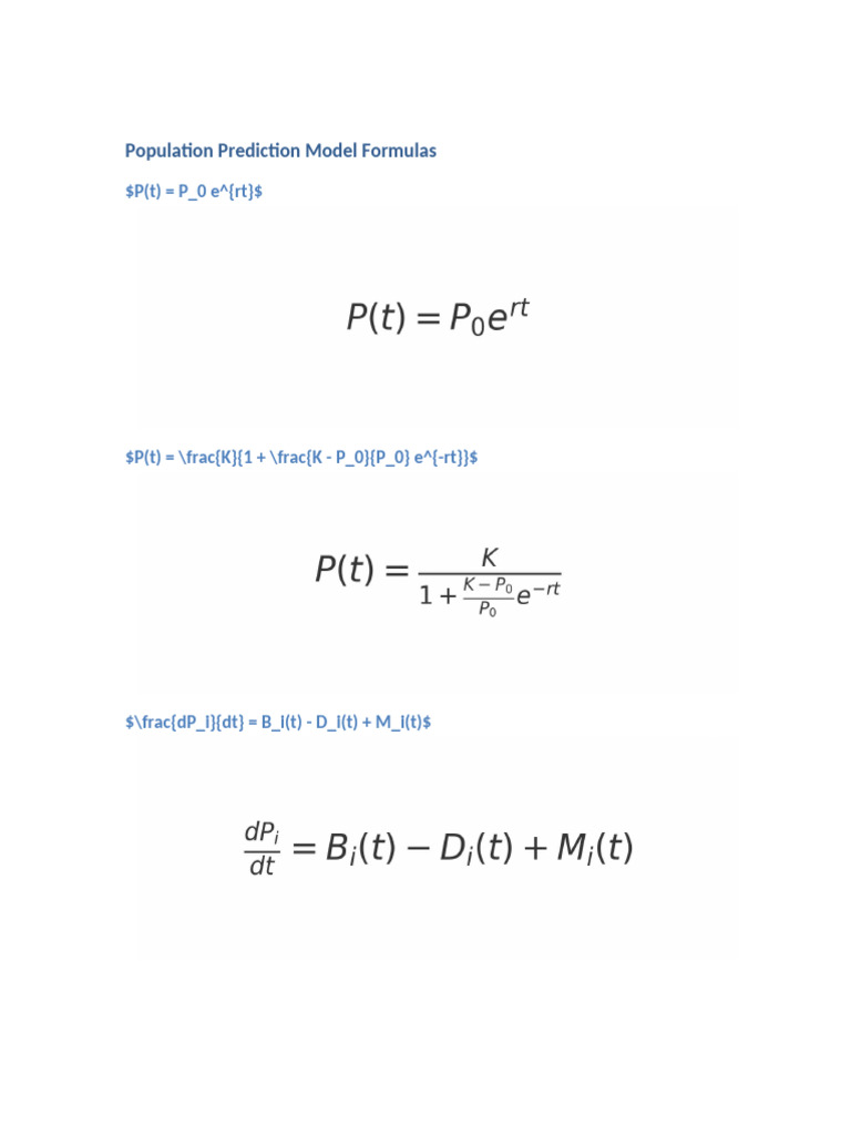 Population Prediction Model Individual Formulas | PDF