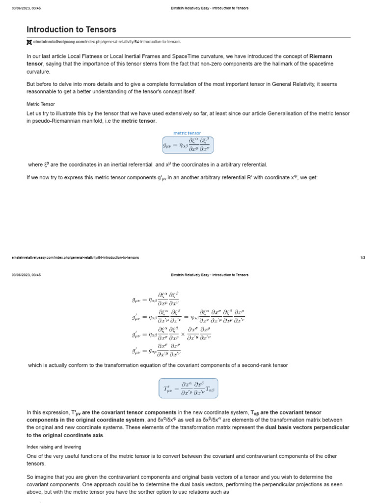 20 - Introduction To Tensors Metric Tensor Example | PDF | Tensor | Theory Of Relativity