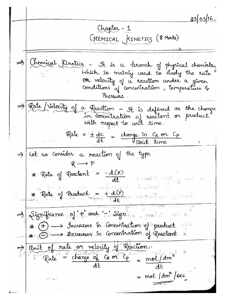 Chemical Kinetics Notes | PDF