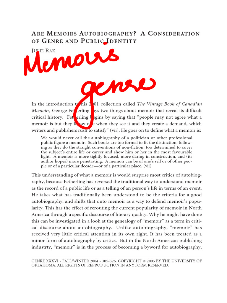 Are Memoirs Autobiography A Consideratio | PDF | Autobiographies ...