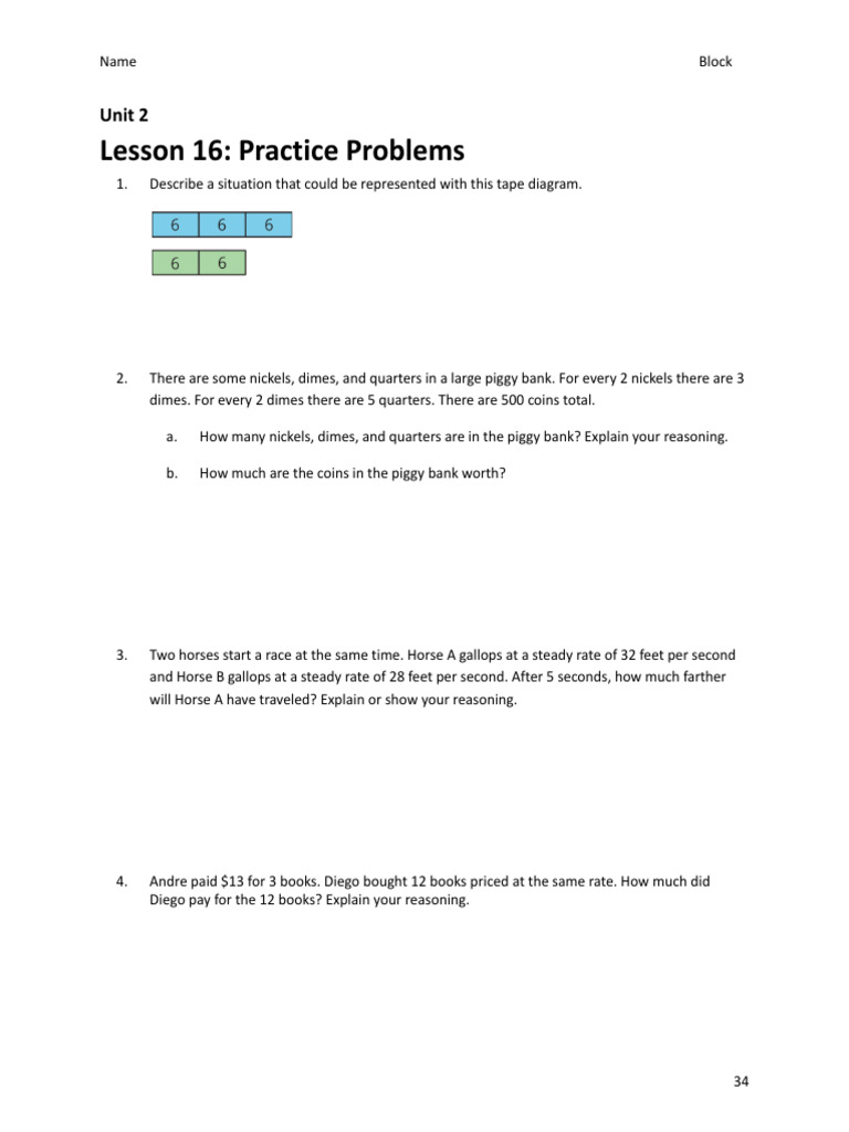 G6. U2. Lesson 16 Practice Problems | PDF