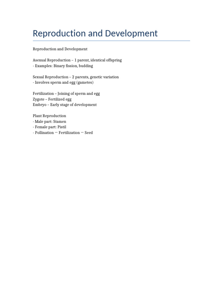 Reproduction and Development Overview | PDF