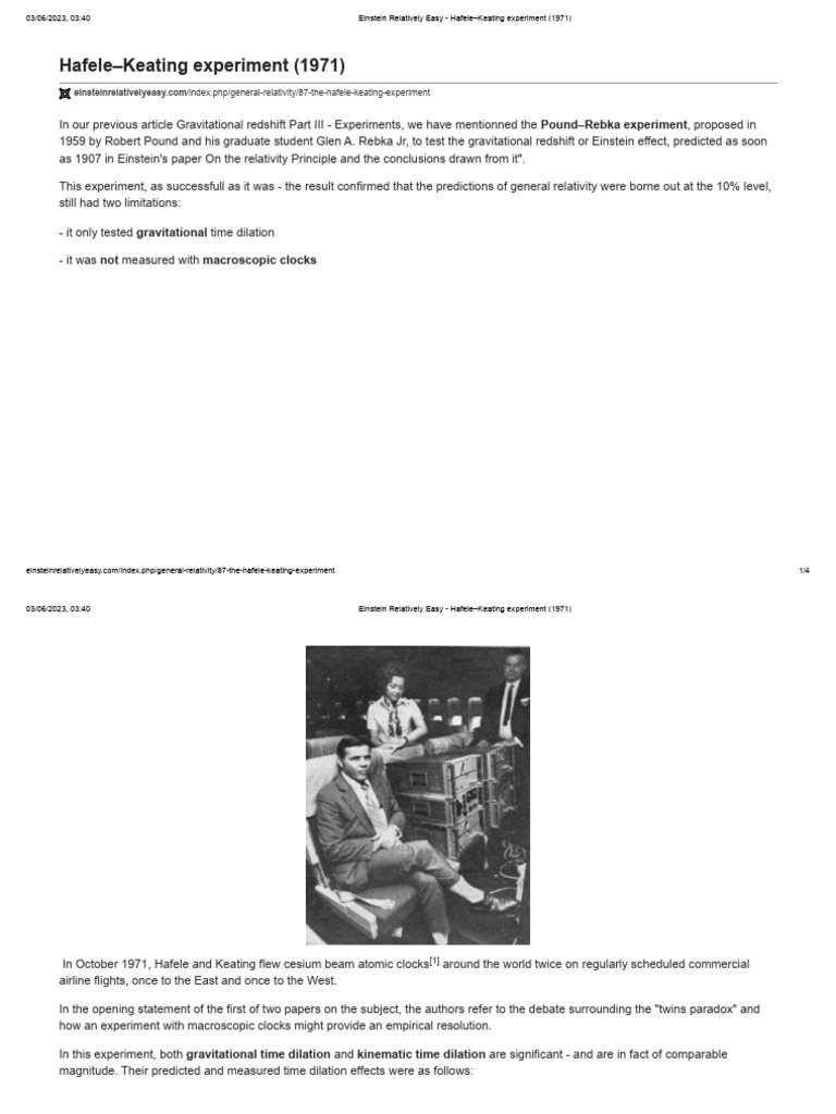 Hafele-Keating 1971 Time Dilation Experiment | PDF | Physics | Mechanics
