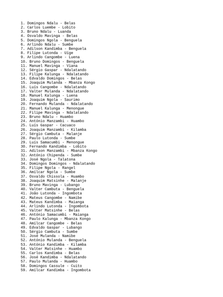 Lista de Nomes Angolanos | PDF