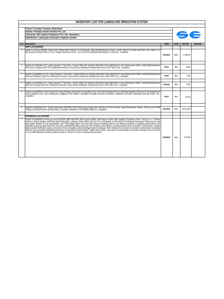 Xeritech Inventory for Irrigation System | PDF | Valve | Pipe (Fluid ...