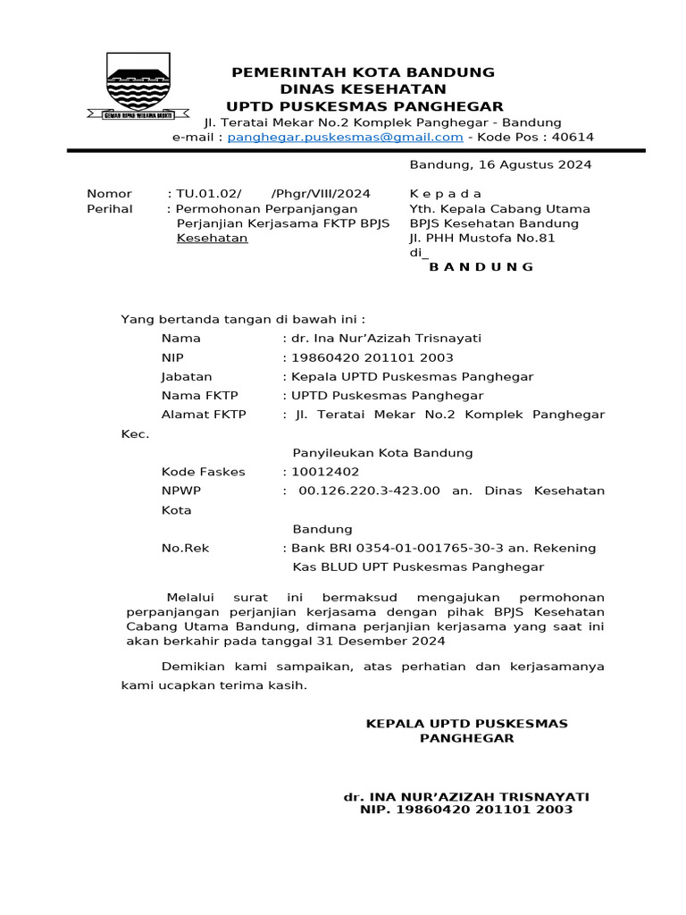 Surat Permohonan Kerjasama Bpjs Pdf