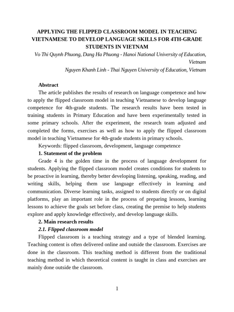 Applying The Flipped Classroom Model in Teaching Vietnamese To Develop ...