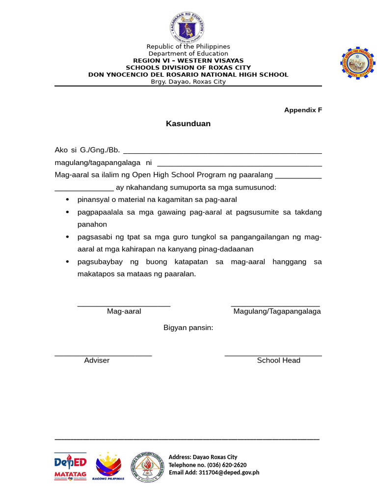Ohsp Appendix F Kasunduan | PDF