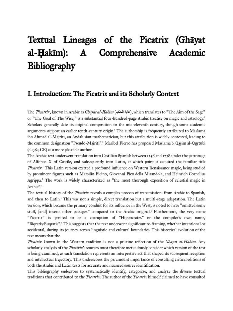 Picatrix Sources - Scholarly Bibliography | PDF | Hermeticism