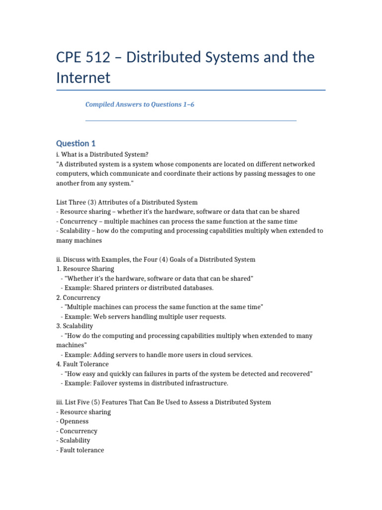CPE512 Distributed Systems Q1 To Q6 Answers | PDF | Scalability | Distributed Computing