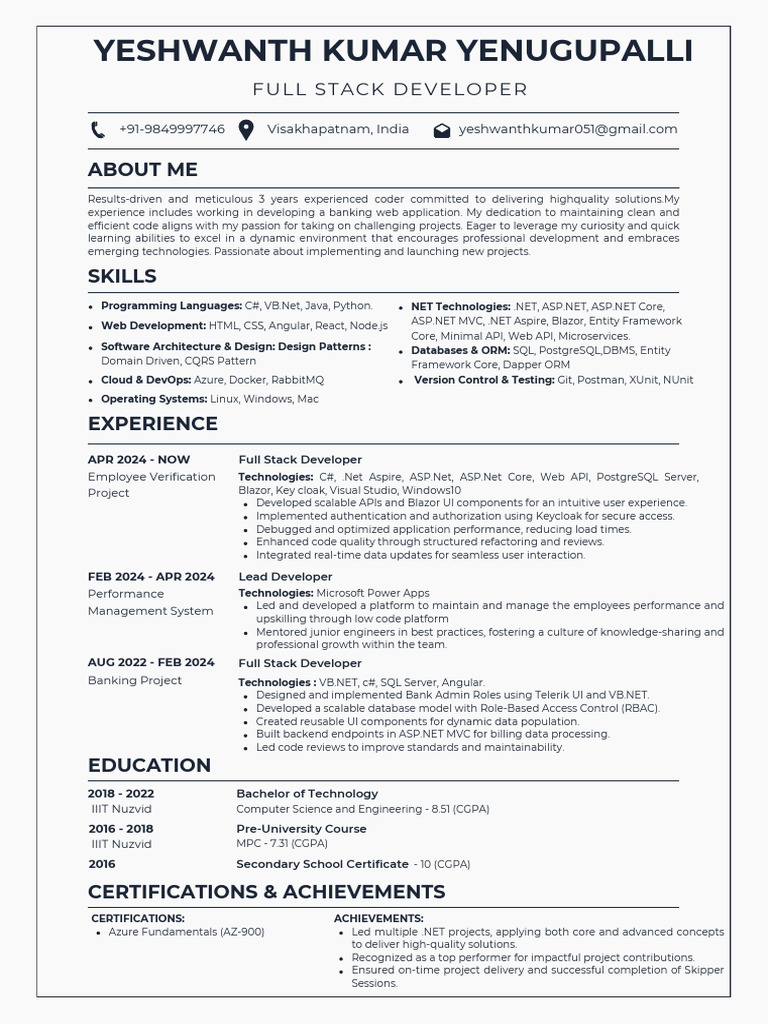 YeshwanthKumar FullStack 3yrs Exp Resume | PDF | Databases | Information Technology Management