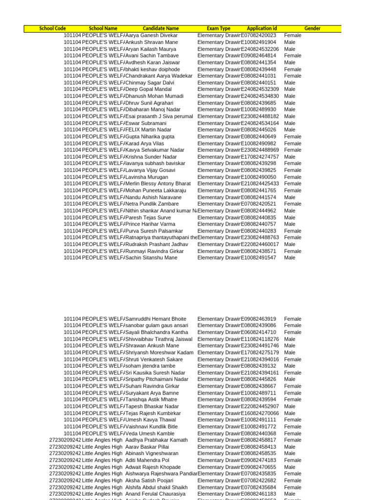 Elementary Drawing Exam Candidates | PDF