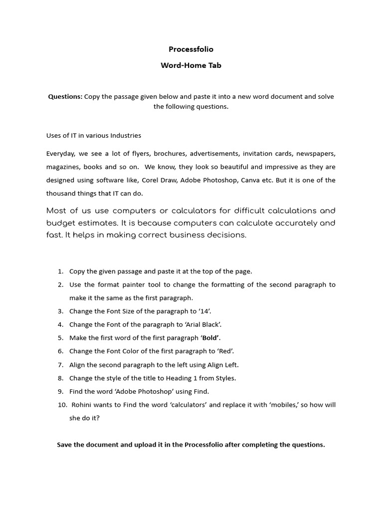 Processfolio Word 2019 Home Tab | PDF