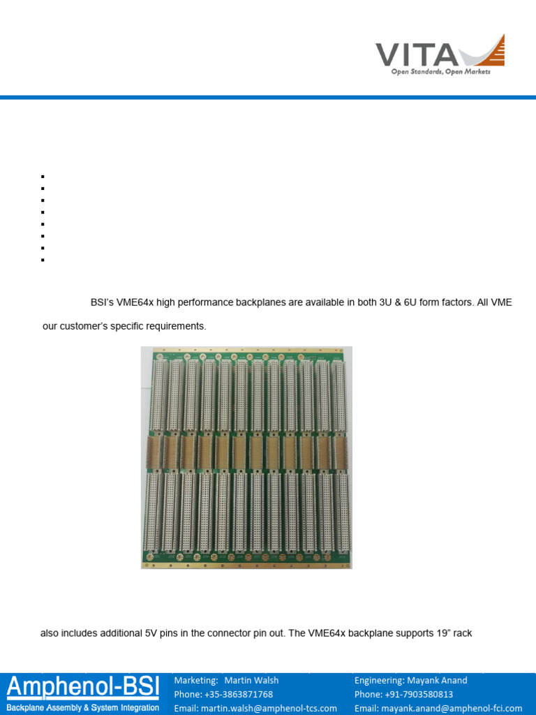 Amphenol-BSI VME64x 6U Backplane Manual | PDF | Physical Layer ...