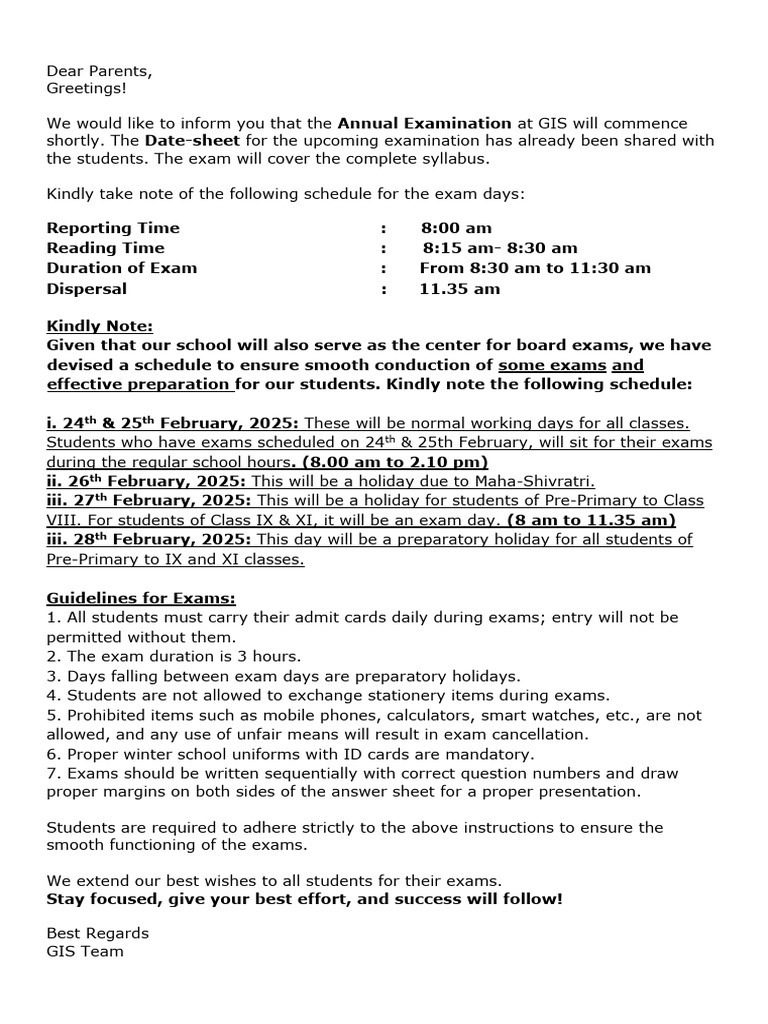 Guidelines For Annual Exam 2025 | PDF