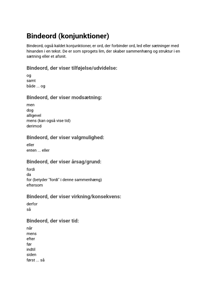 Bindeord (Konjunktioner) | PDF