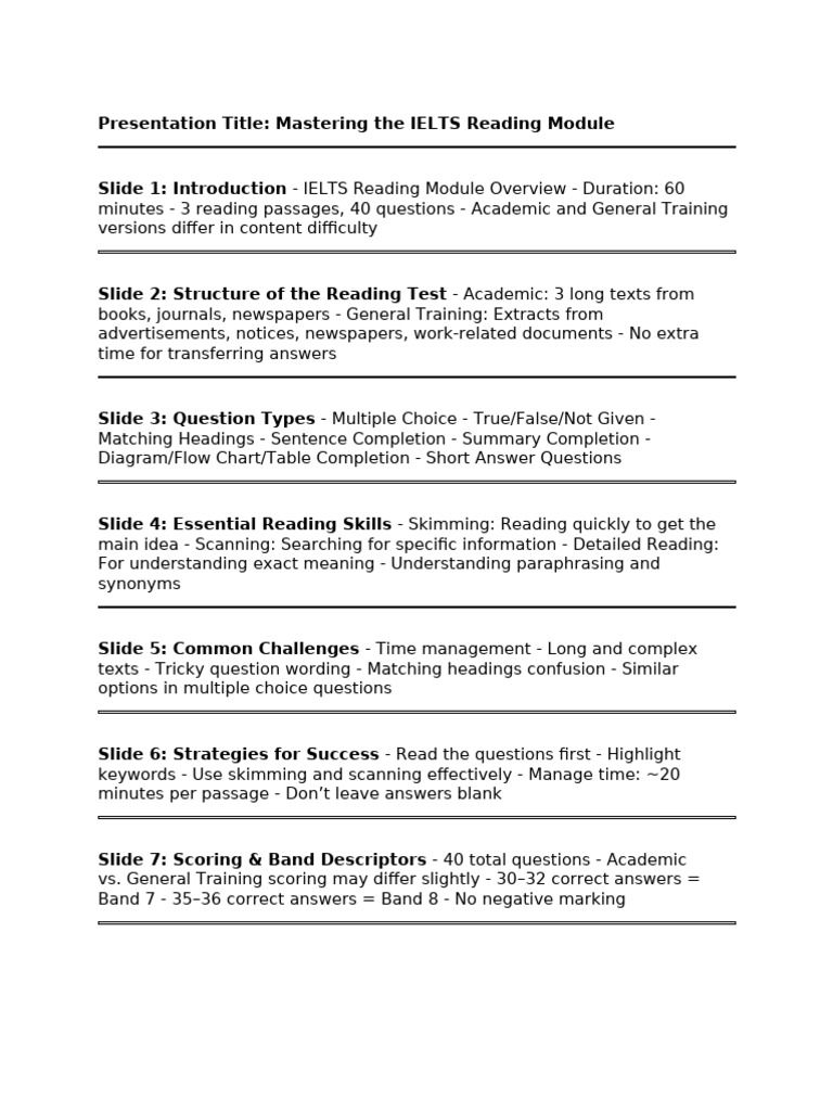 Ielts Reading Presentation | PDF
