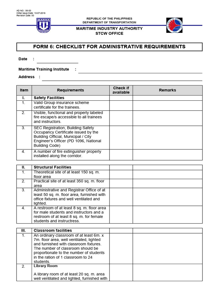 6 - ForM 6 Checklist For Administrative Requirements | PDF