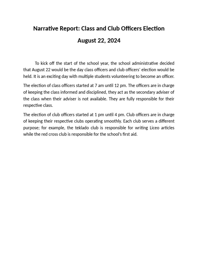 Class and Club Officers Election Report | PDF