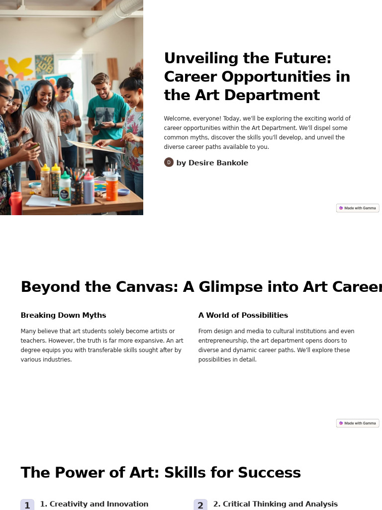 Unveiling The Future Career Opportunities in The Art Department | PDF ...