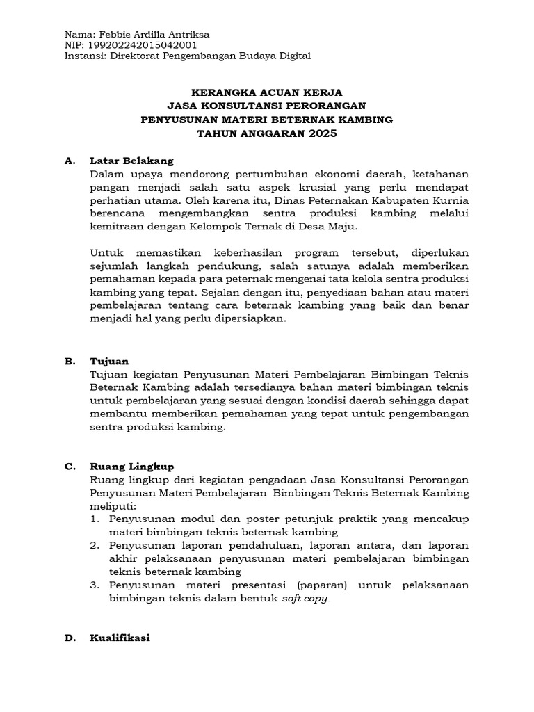 Febbie - Lampiran 3 - KAK Jasa Konsultansi Perorangan Penyusunan Materi ...
