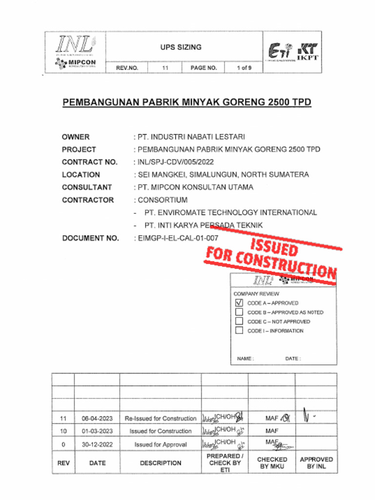 Eimgp I El Cal 01 007 - r11 - A Ups Sizing Plant A3 | PDF | Battery ...
