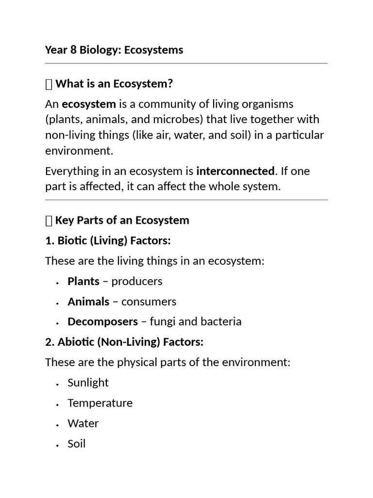 Understanding Ecosystems for Year 8 | PDF | Ecosystem | Habitat