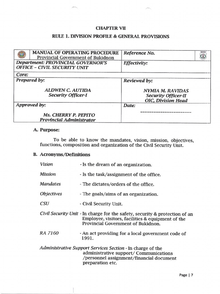 Manual of Operating Procedure | PDF