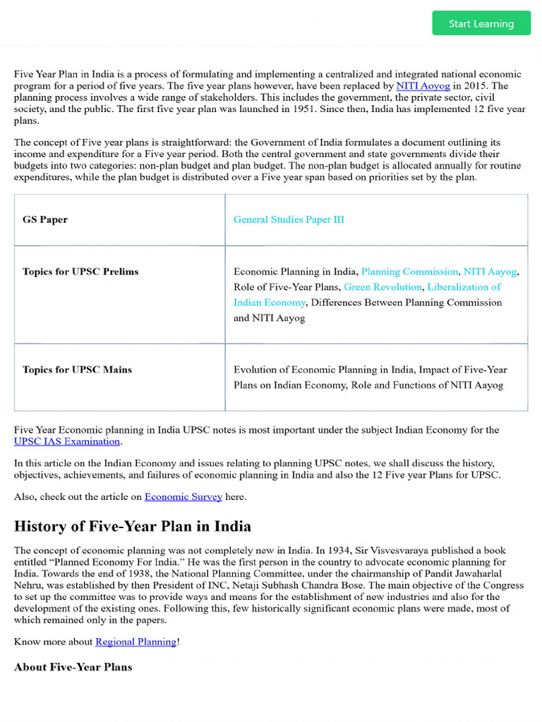 Five Year Plan in India - 1st To 12th Plans, Its Aim & Features For ...