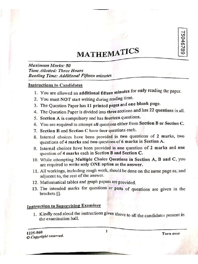 XII ISC Mathematics Board Paper | PDF