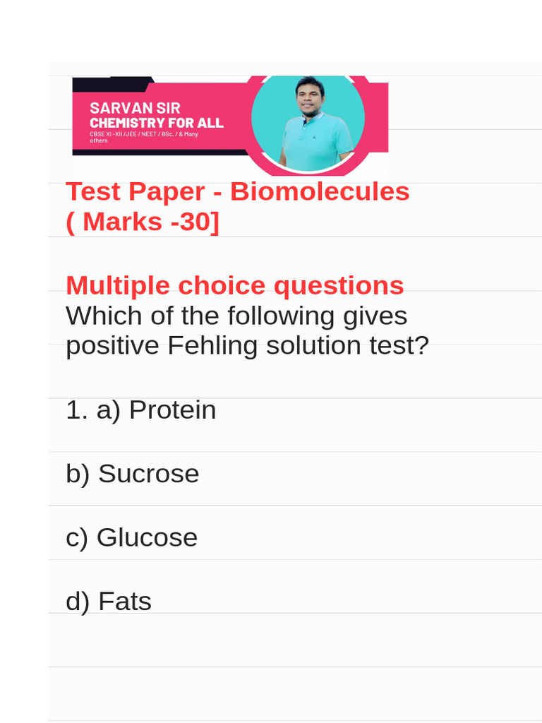 Biomolecules Test - 240810 - 195413 | PDF | Glucose | Carbohydrates