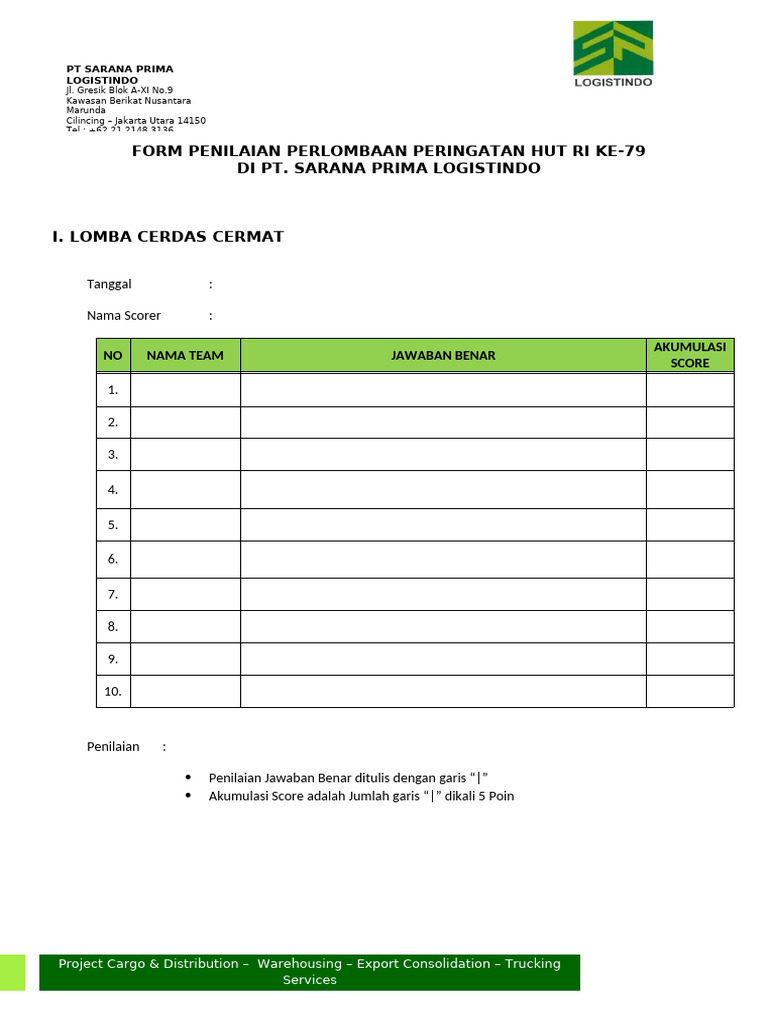Form Penilaian Perlombaan 17 Agustus | PDF | Chess Theory | Chess