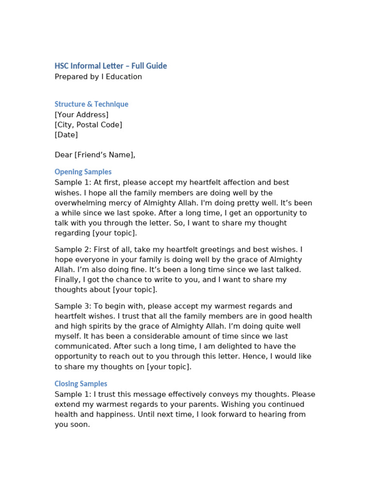 Informal Letter Writing Format