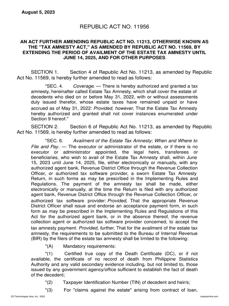 Amendment To R.A. No. 11213, The Tax Amnesty Act | PDF | Taxes ...