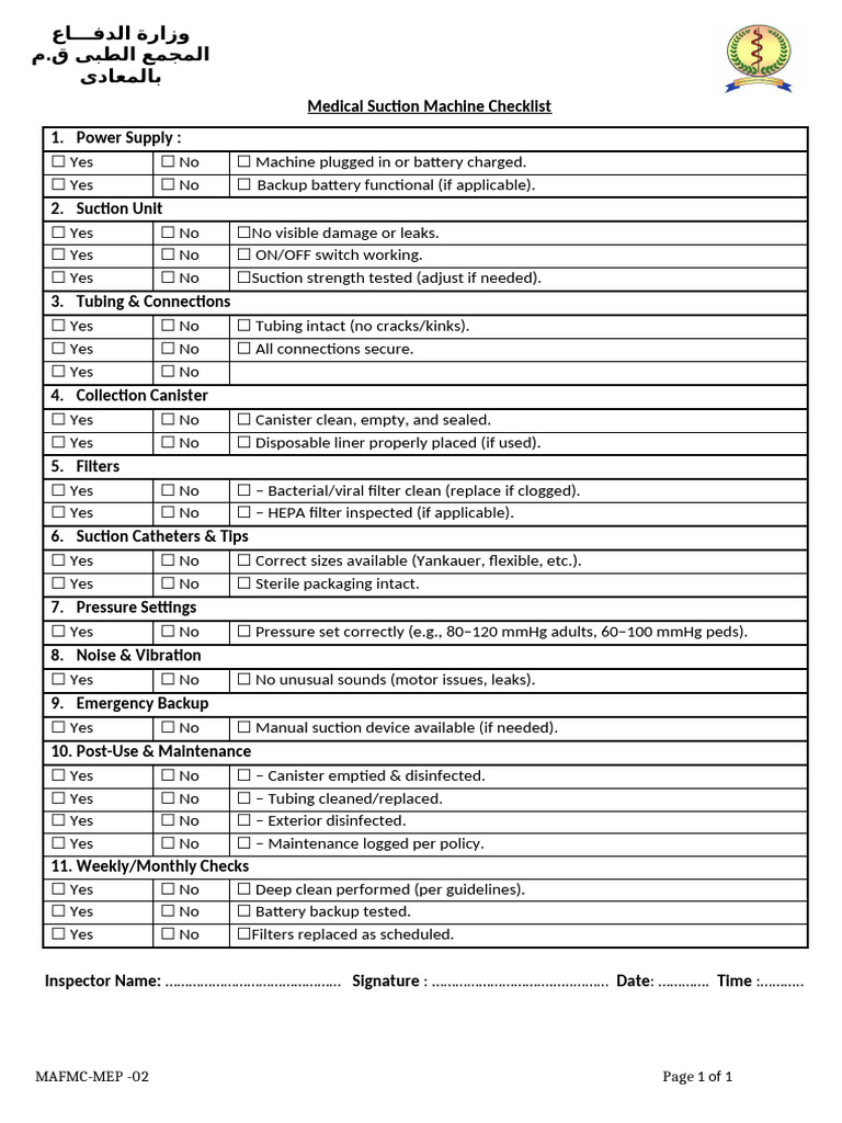2-Medical Suction Machine Checklist) | PDF
