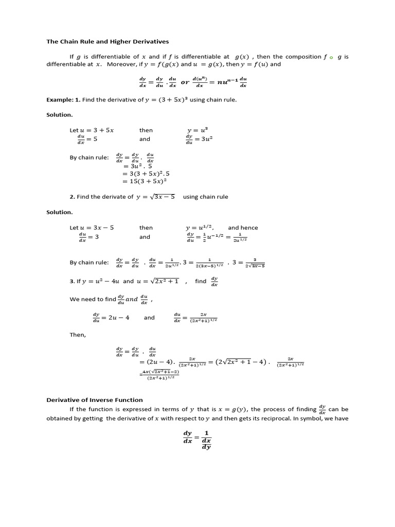 7 - Chain Rule and Higher Derivatives | PDF | Derivative | Function ...