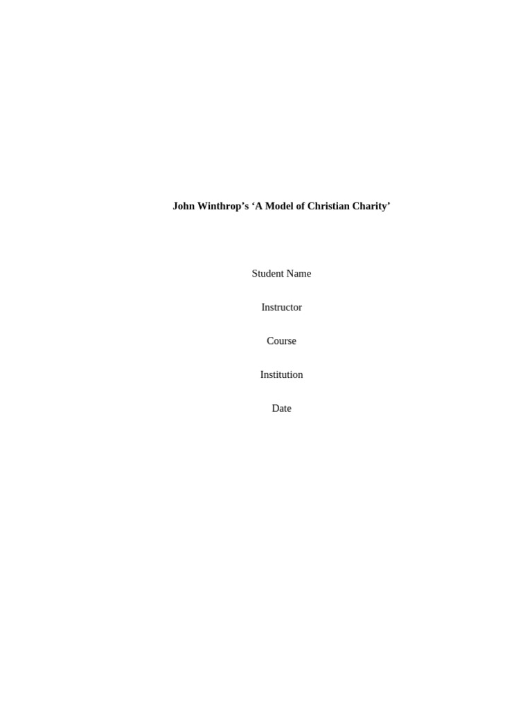 Winthrop's Christian Charity Analysis | PDF | Puritans | Sermon