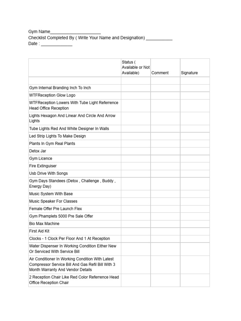 WTF Gym Checklist | PDF