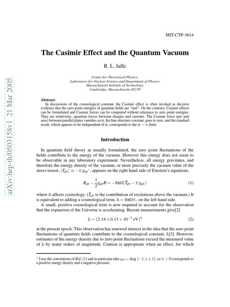 The Casimir Effect and The Quantum Vacuum | PDF | Quantum Electrodynamics | Physical Cosmology