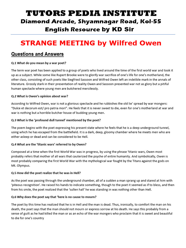 Strange Meeting by Wilfred Owen - Qa | PDF