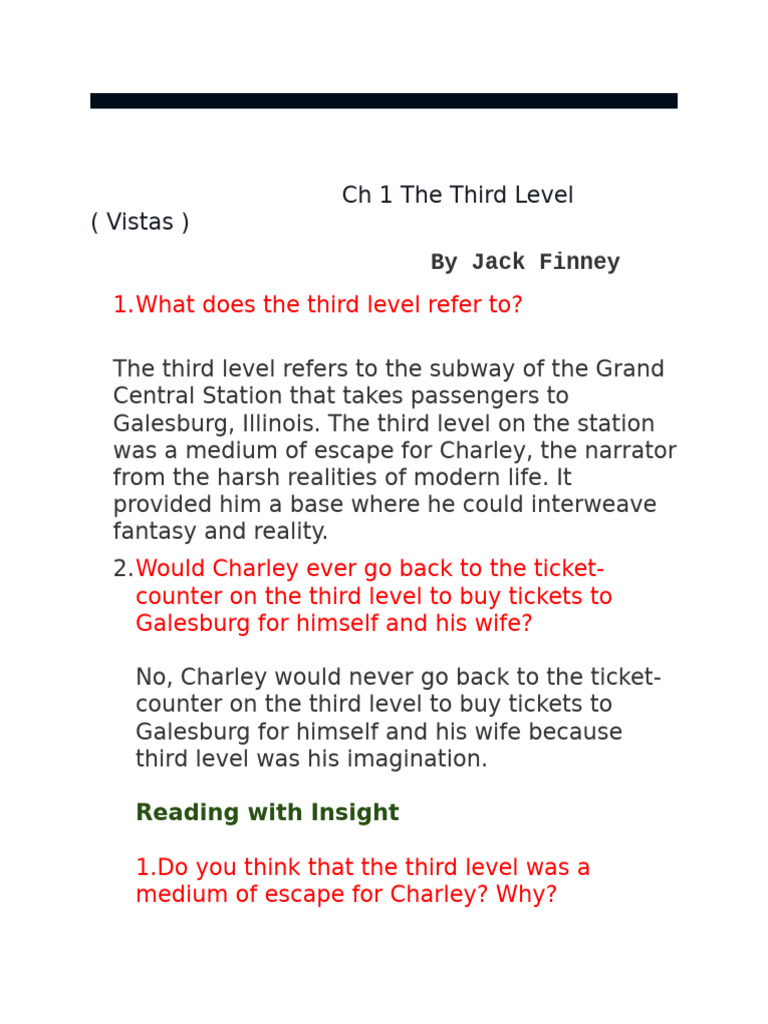 Exploring Charley's Escape to the Third Level | PDF | Behavioural ...