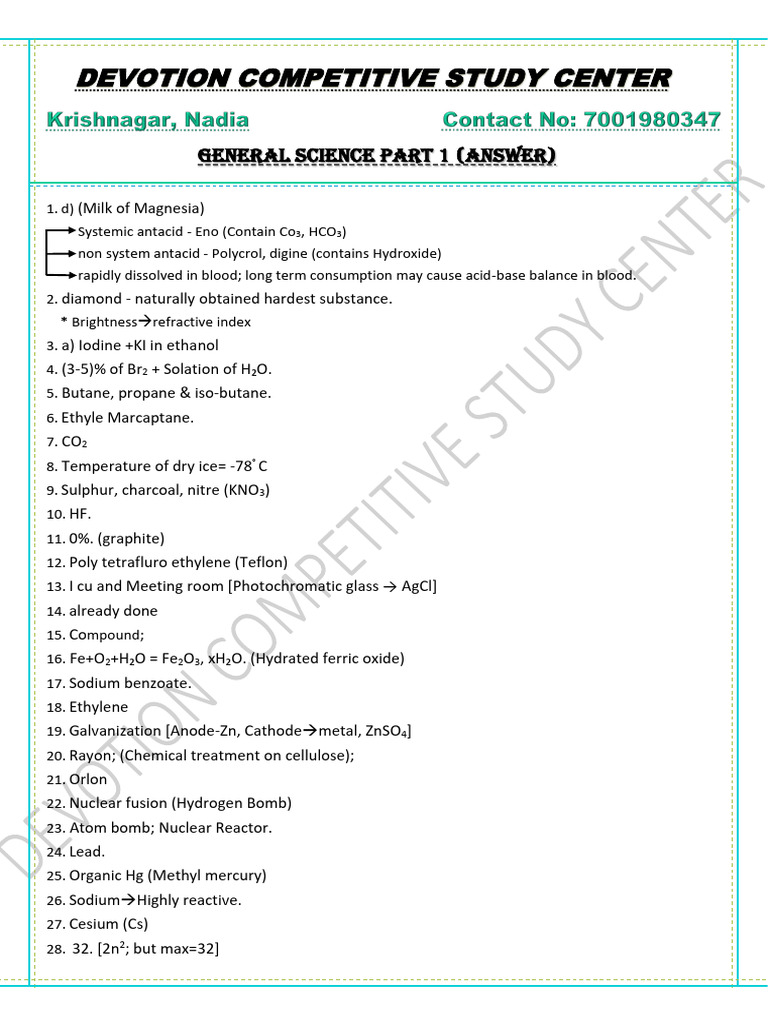 General Science (Answer) Part 1 | PDF