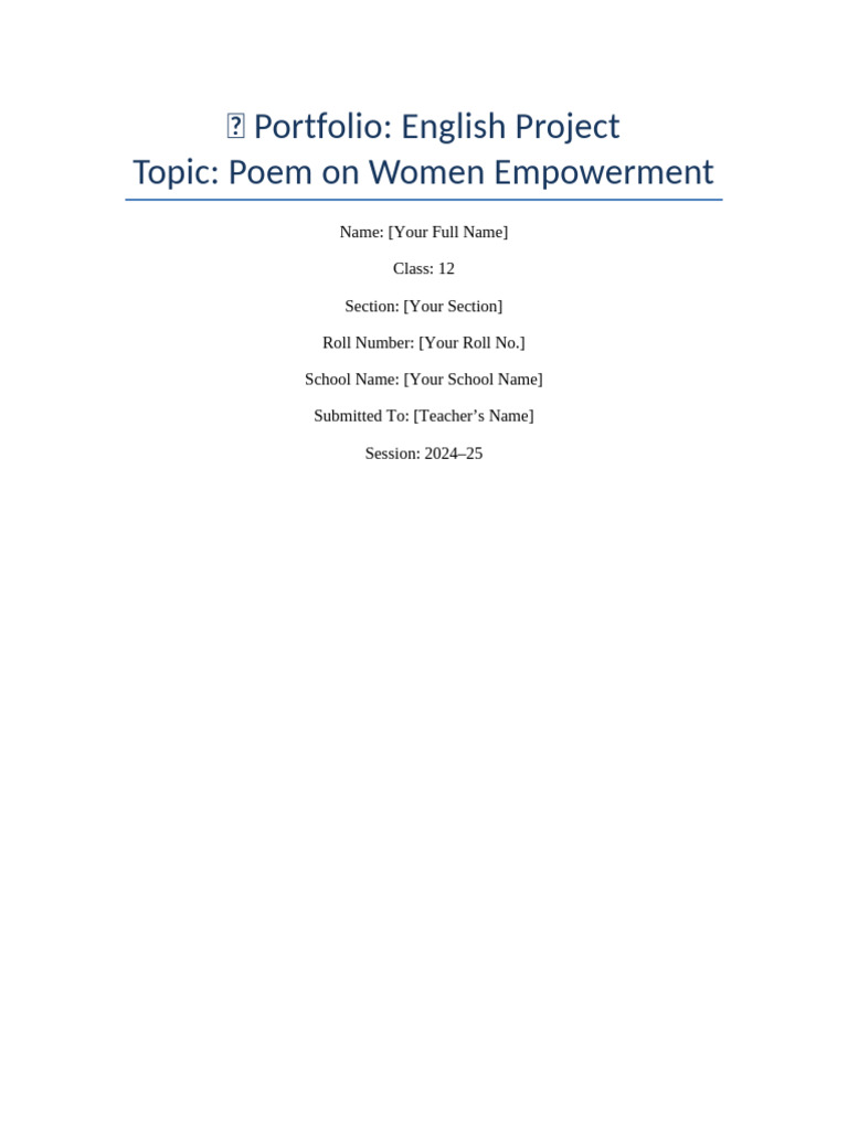 Women Empowerment Poem Portfolio Class 12 | PDF