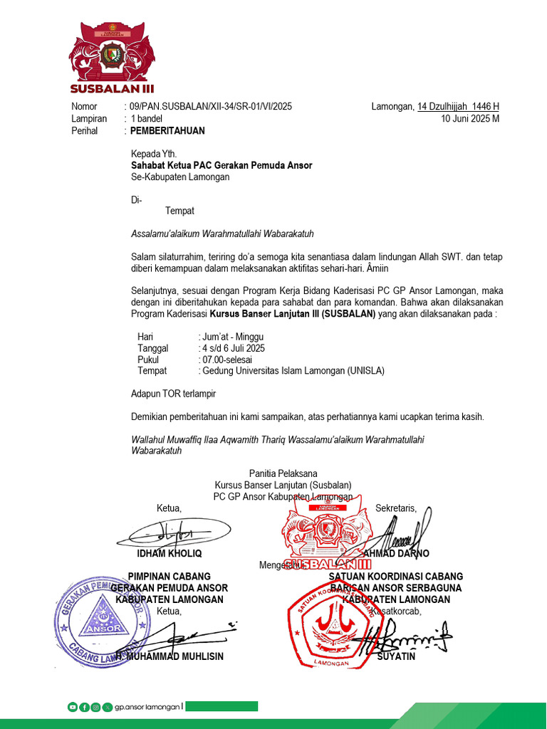 PEMBERITAHUAN SUSBALAN DAN TOR | PDF