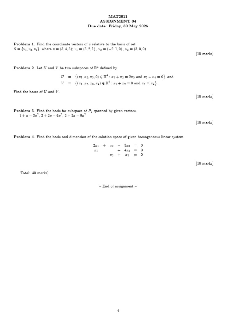 Assignment 4 MAT2611 2025 | PDF