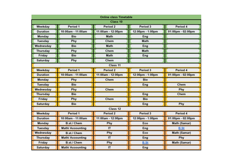 Online Class Timetable (Winter Break) | PDF