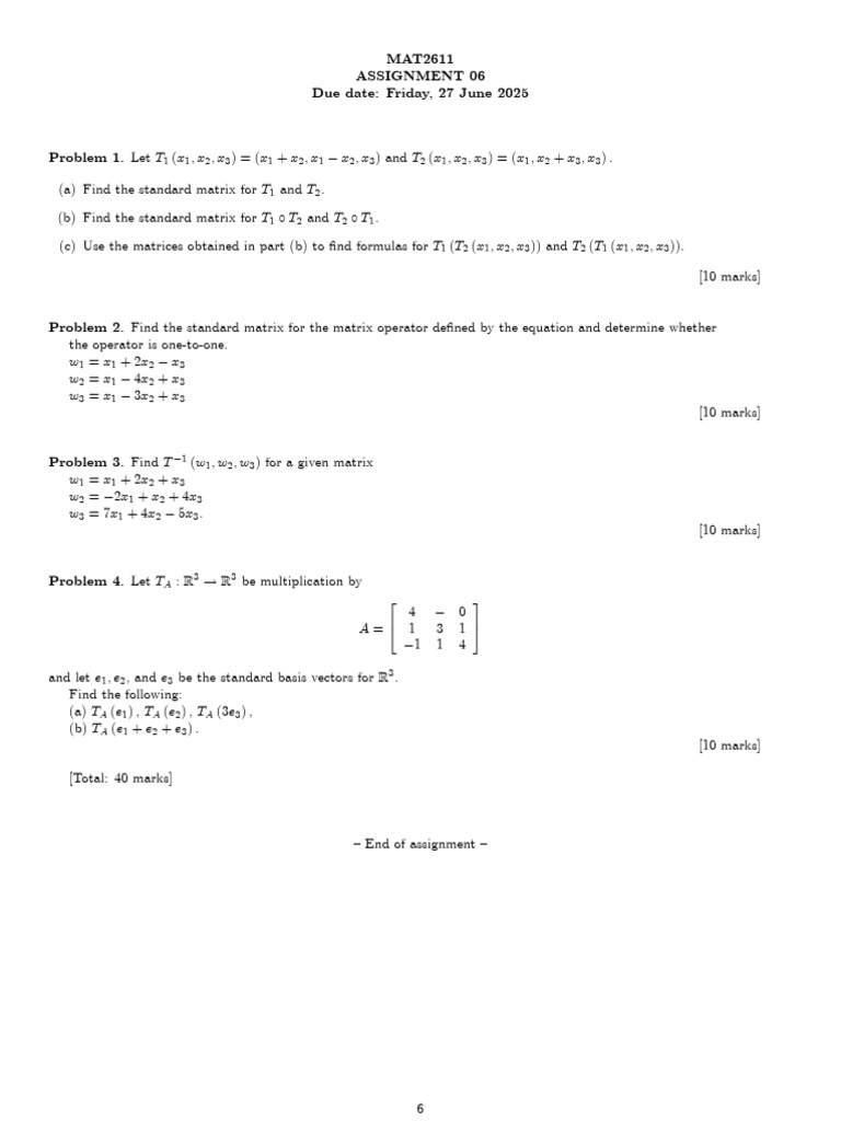 Assignment 6 MAT2611 2025 | PDF