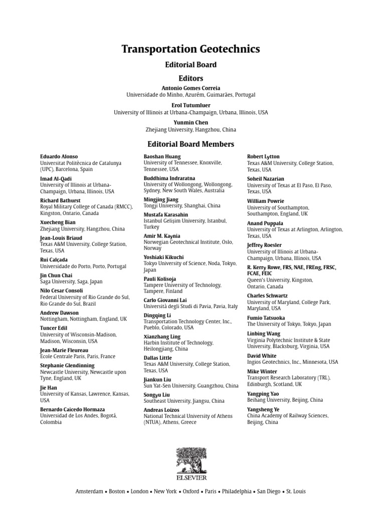 Editorial Board 2020 Transportation Geotechnics | PDF