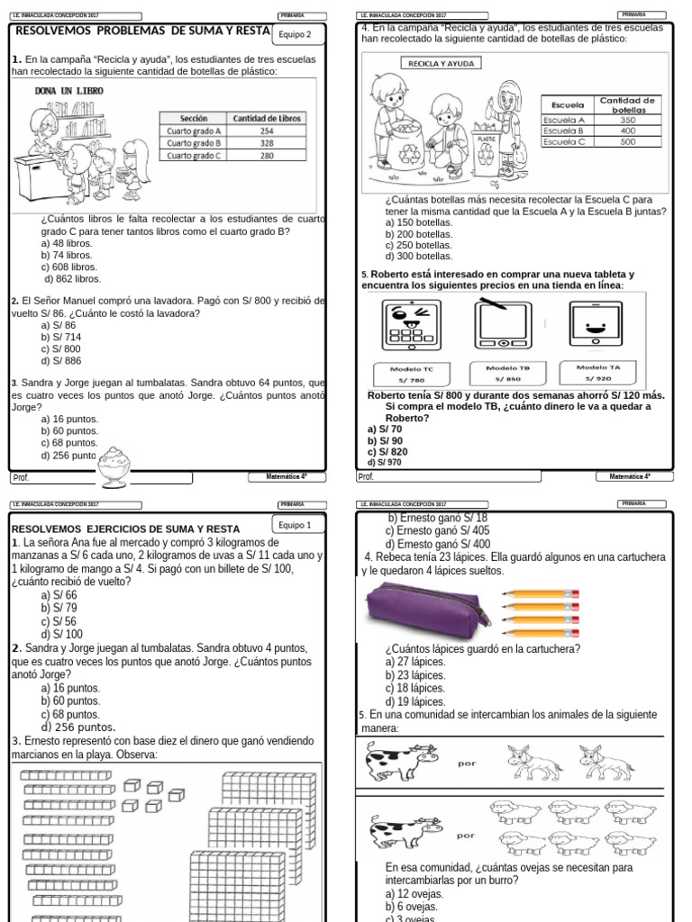 FICHA - Refuerzo - Matemàtica - Resueelvo - Problemas - de - Suma - y ...